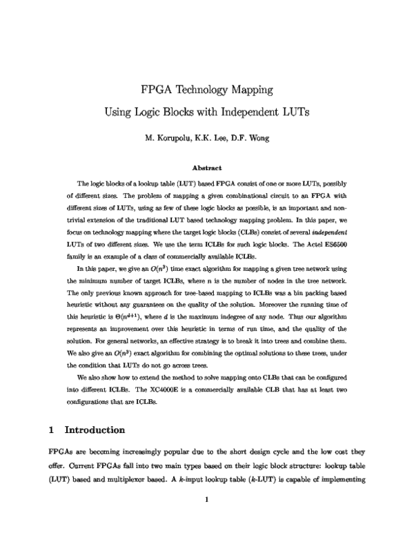Pdf Efficient Fpga Mapping With Independent Lut Technology 9916