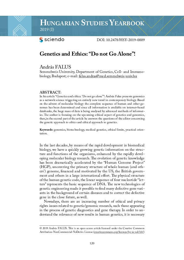 (PDF) Genetics and Ethics: “Do not Go Alone”!