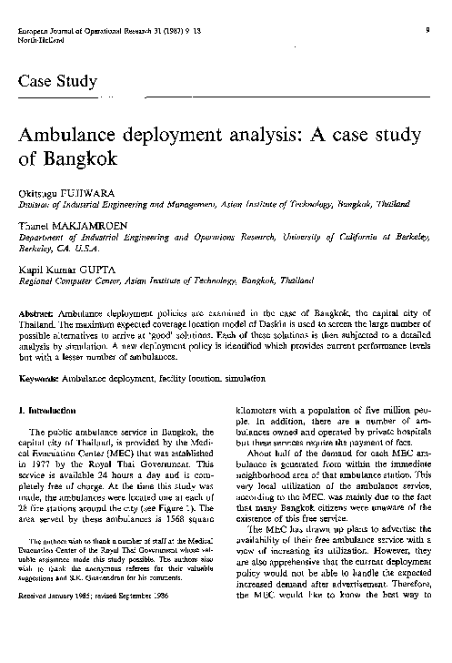 (PDF) Ambulance deployment analysis: A case study of Bangkok