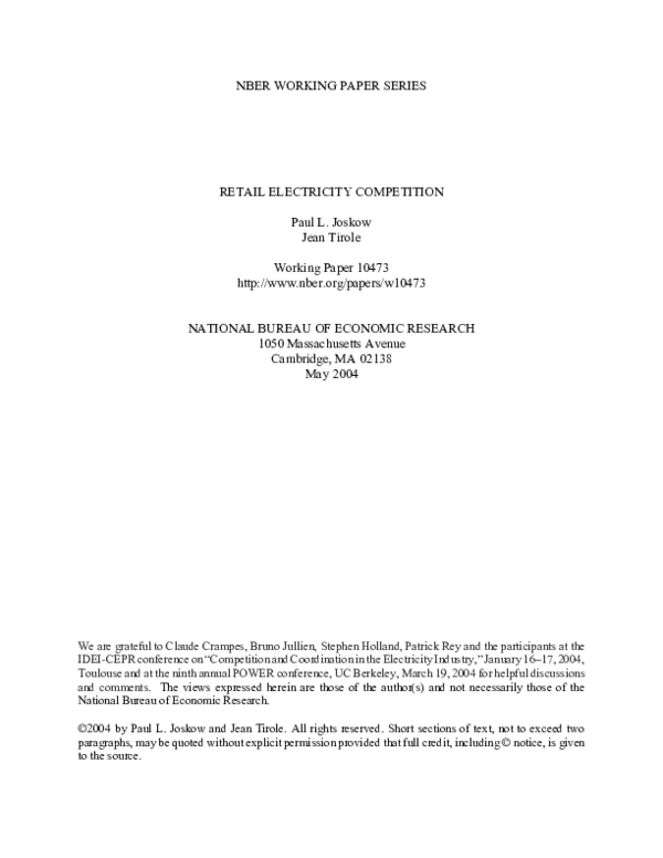 (PDF) Retail electricity competition