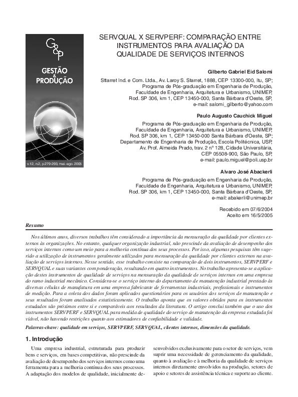 (PDF) SERVQUAL x SERVPERF: comparação entre instrumentos para avaliação ...