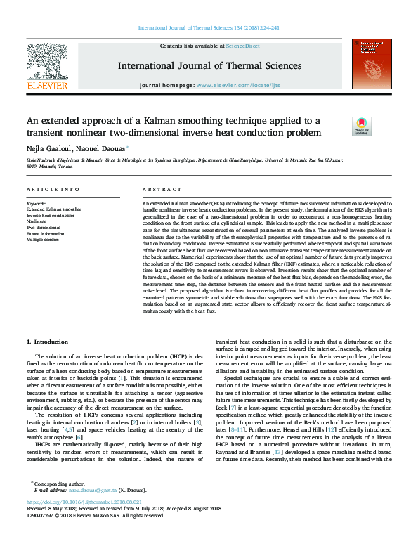 (PDF) Enhanced Kalman Smoothing for Heat Flux Recovery