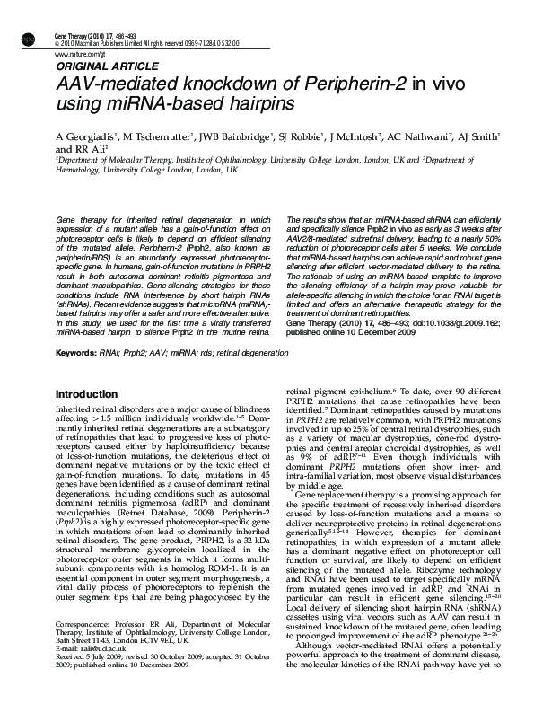 (PDF) AAV-mediated knockdown of Peripherin-2 in vivo using miRNA-based ...