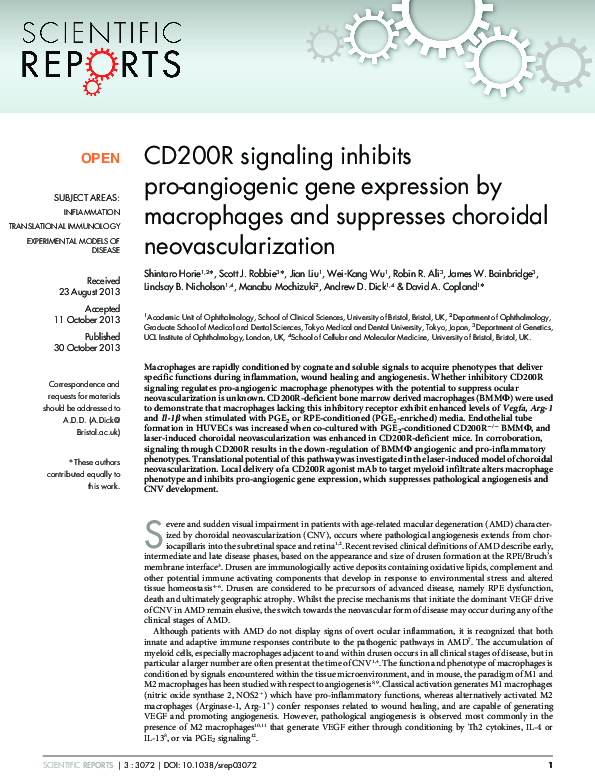 (PDF) CD200R signaling inhibits pro-angiogenic gene expression by ...