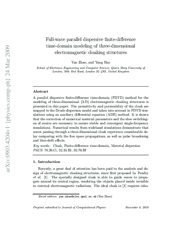 (PDF) Full-wave parallel dispersive finite-difference time-domain modeling of three-dimensional ...
