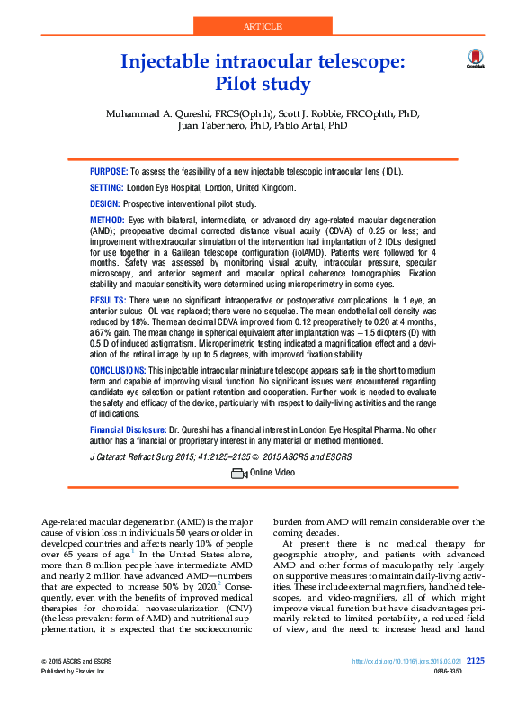 (PDF) Injectable intraocular telescope: Pilot study | Scott Robbie ...