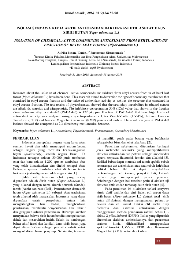 (PDF) ISOLATION OF CHEMICAL ACTIVE COMPOUNDS ANTIOXIDANT FROM ETHYL ACETATE FRACTION OF BETEL ...
