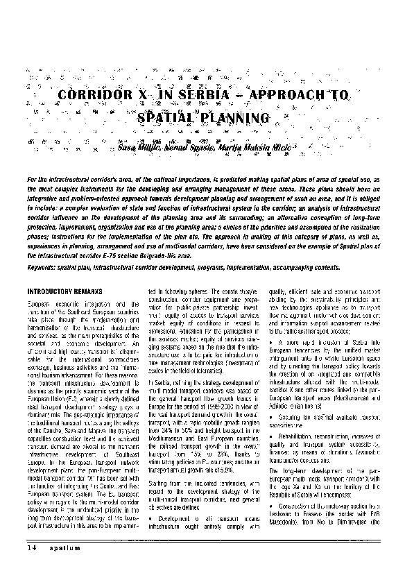 (PDF) Corridor X in Serbia: Approach to spatial planning