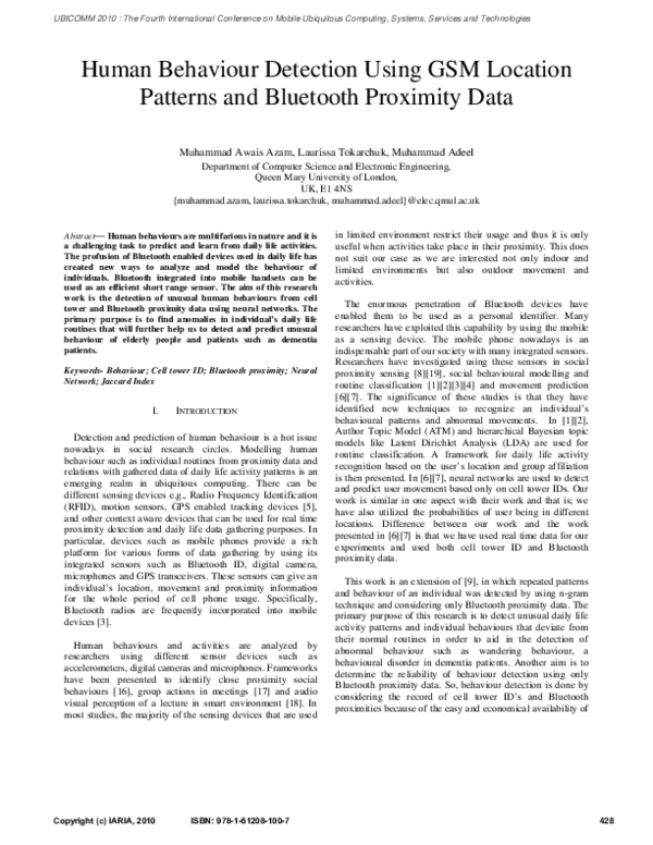 Pdf Human Behaviour Detection Using Gsm Location Patterns And Bluetooth Proximity Data
