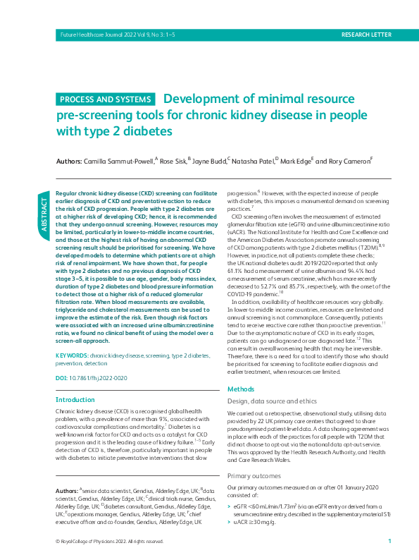 (PDF) Development of minimal resource pre-screening tools for chronic ...