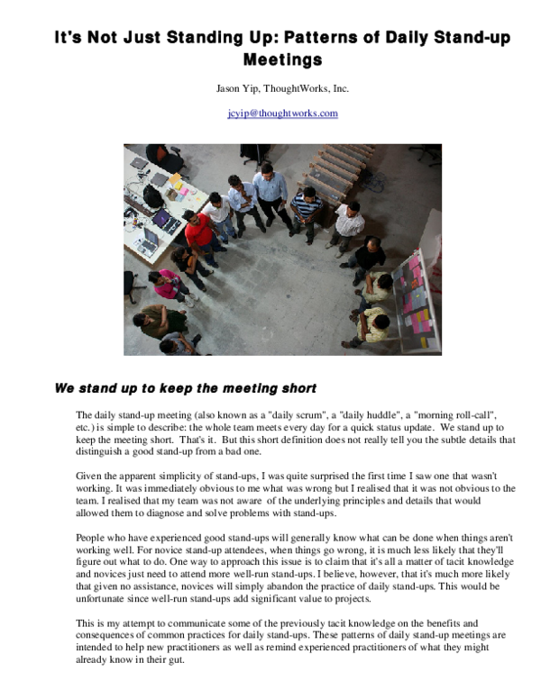 (PDF) Not Just Standing Up: Patterns for daily Stand-up
