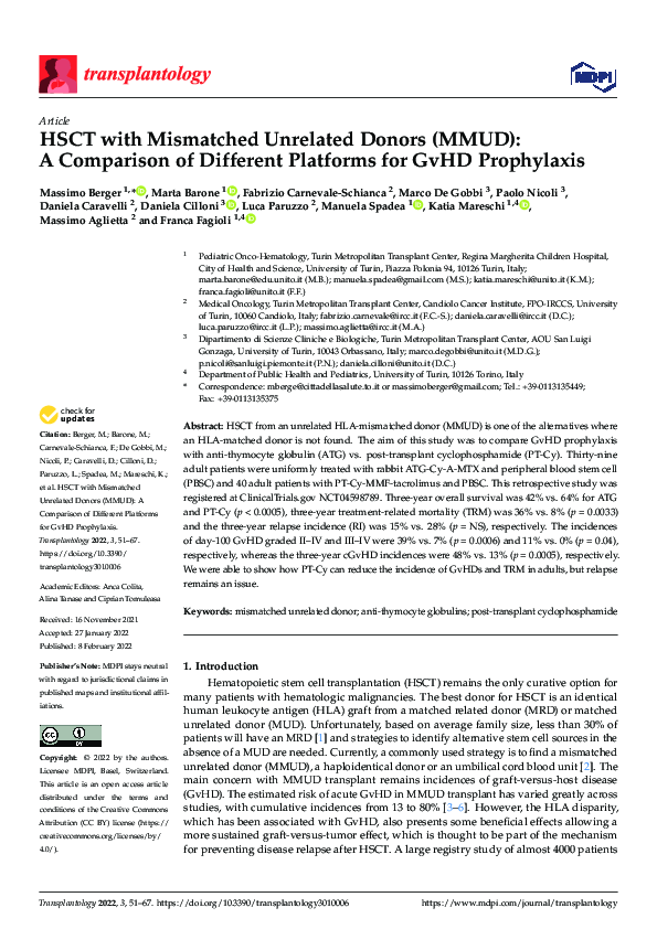 (PDF) HSCT with Mismatched Unrelated Donors (MMUD): A Comparison of ...