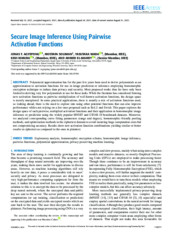 (PDF) Secure Image Inference Using Pairwise Activation Functions