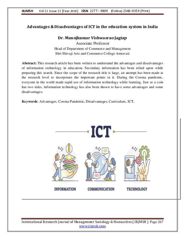 (PDF) Advantages & Disadvantages of ICT in the education system in India