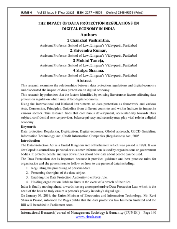 (PDF) THE IMPACT OF DATA PROTECTION REGULATIONS ON DIGITAL ECONOMY IN ...