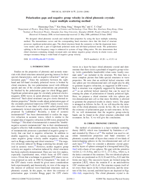 (PDF) Polarization gaps and negative group velocity in chiral phononic crystals: Layer multiple ...