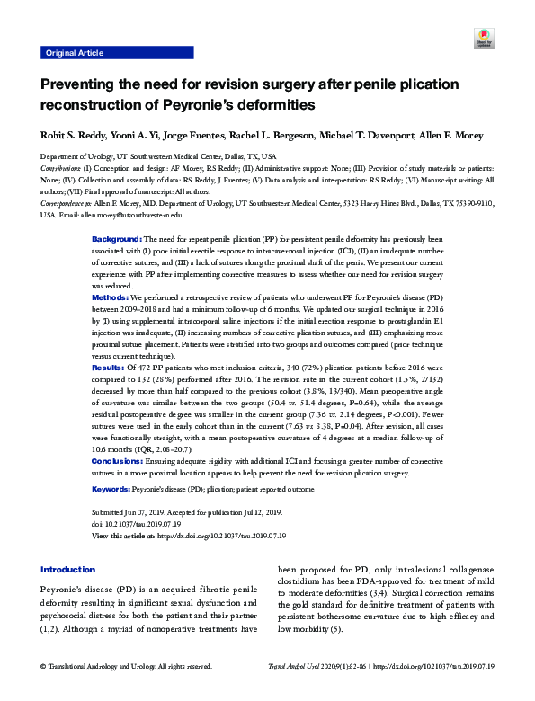 (PDF) Preventing the need for revision surgery after penile plication ...