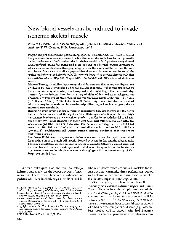 (PDF) New blood vessels can be induced to invade ischemic skeletal muscle