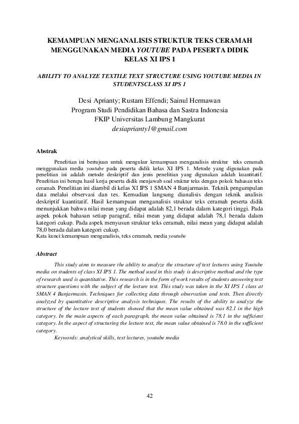 (PDF) Kemampuan Menganalisis Struktur Teks Ceramah Menggunakan Media Youtube Pada Peserta Didik ...