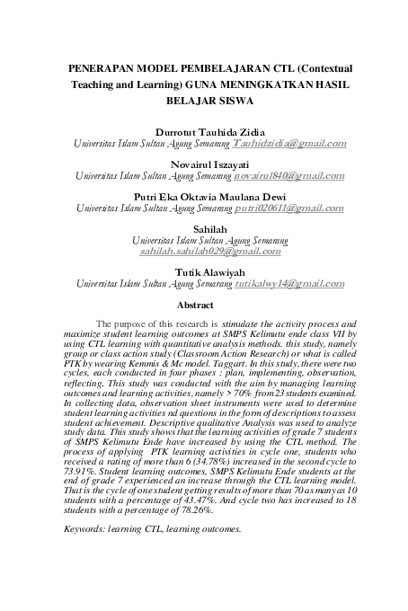 (PDF) PENERAPAN MODEL PEMBELAJARAN CTL (Contextual Teaching and Learning) GUNA MENINGKATKAN ...