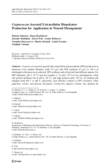 (PDF) Cryptococcus laurentii Extracellular Biopolymer Production for Application in Wound Management