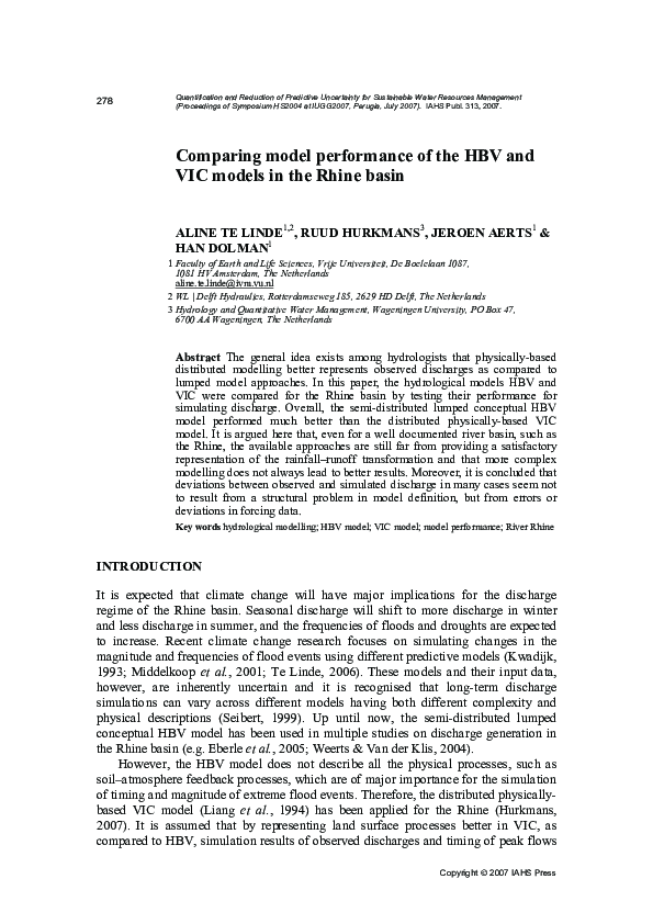 (PDF) Comparing model performance of the HBV and VIC models in the ...