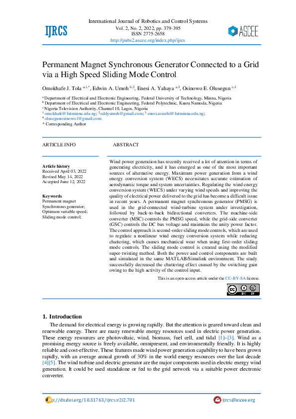 Pdf Permanent Magnet Synchronous Generator Connected To A Grid Via A High Speed Sliding Mode