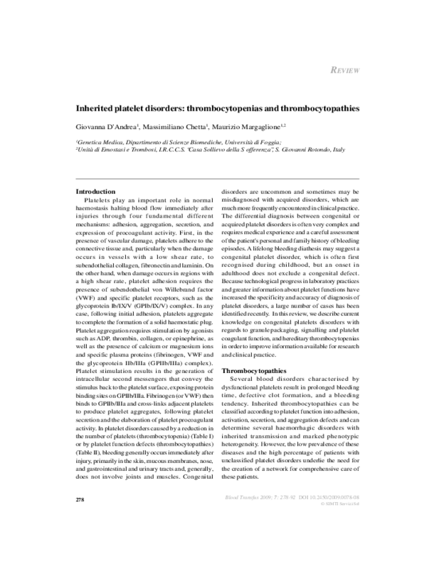 Pdf Inherited Platelet Disorders Thrombocytopenias And Thrombocytopathies Giovanna Dandrea 