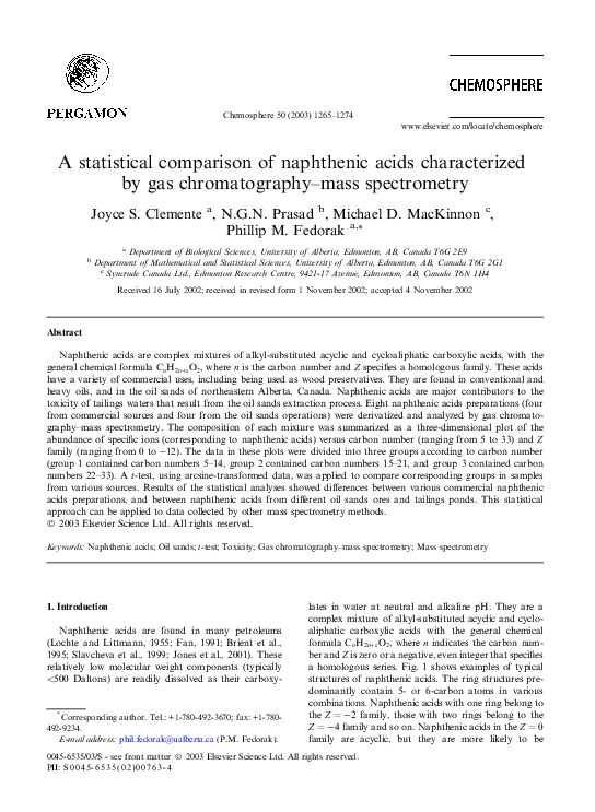 (PDF) A statistical comparison of naphthenic acids characterized by gas ...