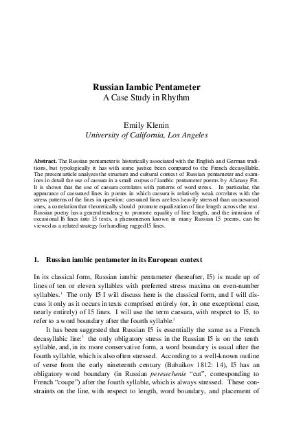 (PDF) Russian iambic pentameter: A case study in rhythm
