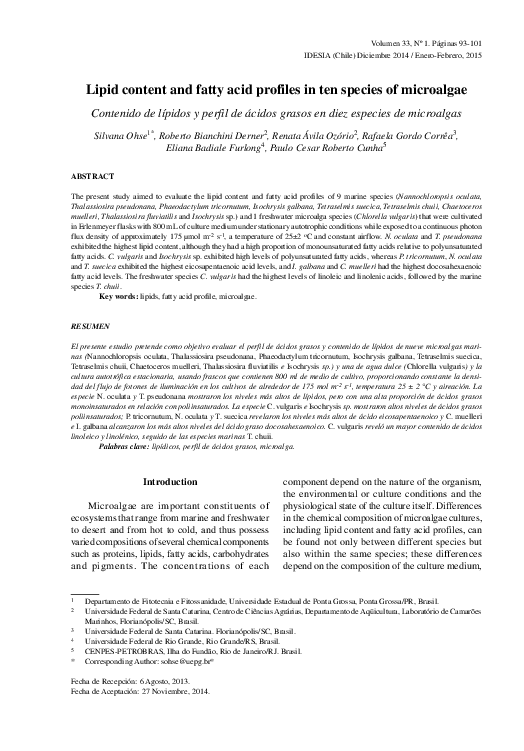 (PDF) Lipid content and fatty acid profiles in ten species of microalgae