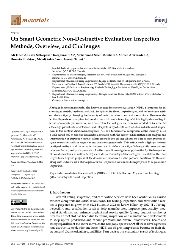 (PDF) On Smart Geometric Non-Destructive Evaluation: Inspection Methods ...
