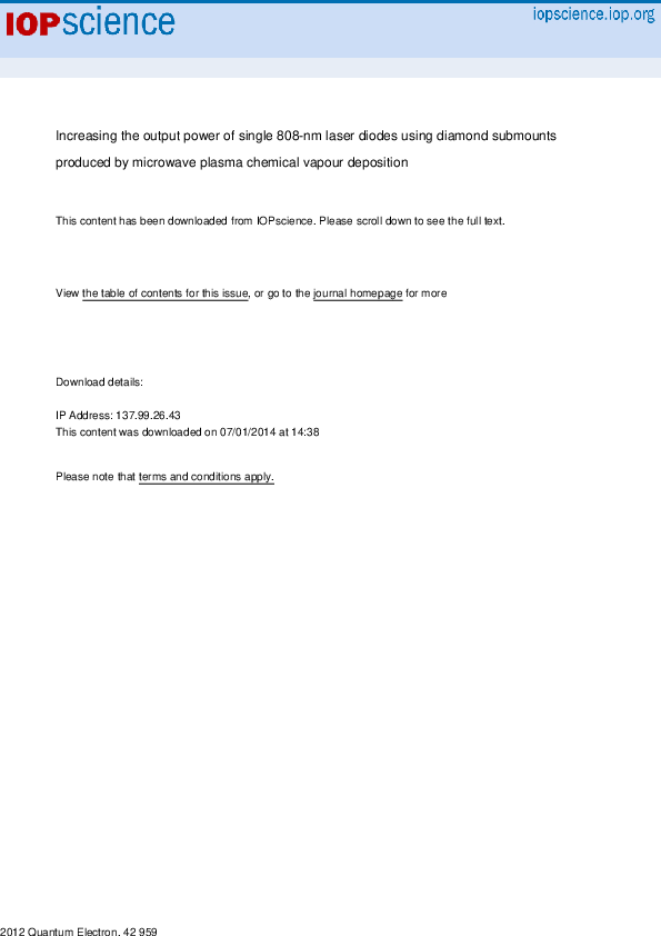 (PDF) Increasing the output power of single 808-nm laser diodes using diamond submounts produced ...