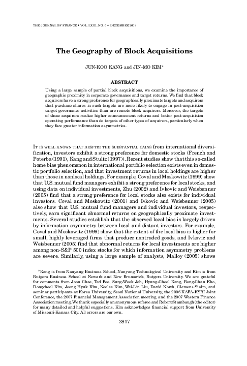 (PDF) The Geography of Block Acquisitions