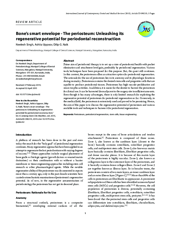 (PDF) Bone’s smart envelope - The periosteum: Unleashing its ...