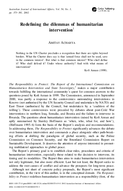 (PDF) Redefining the dilemmas of humanitarian intervention