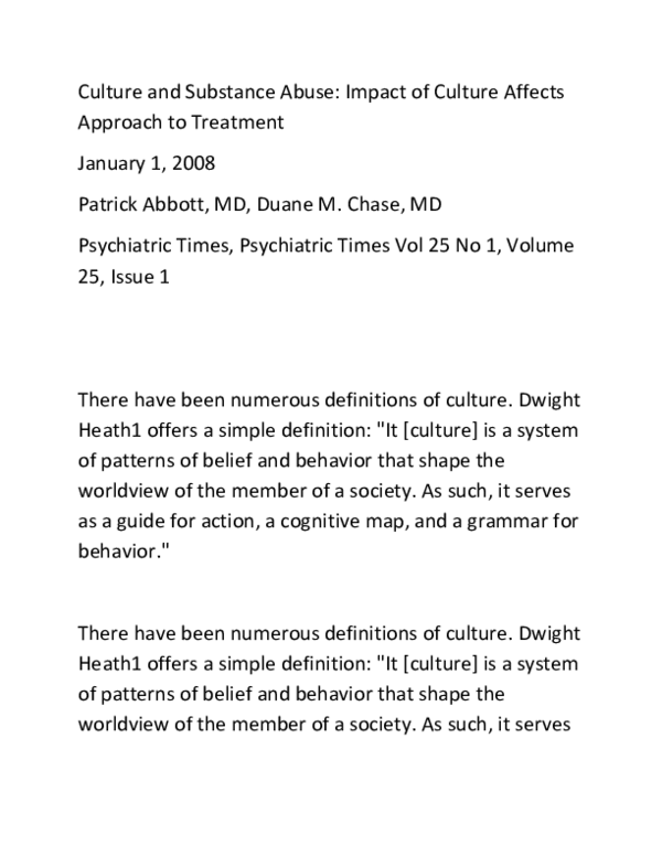 (PDF) Culture and Substance Abuse: Impact of Culture Affects Approach ...