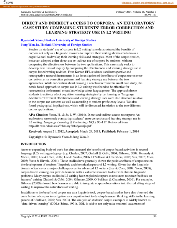 (PDF) Direct and Indirect Access to Corpora: An Exploratory Case Study ...