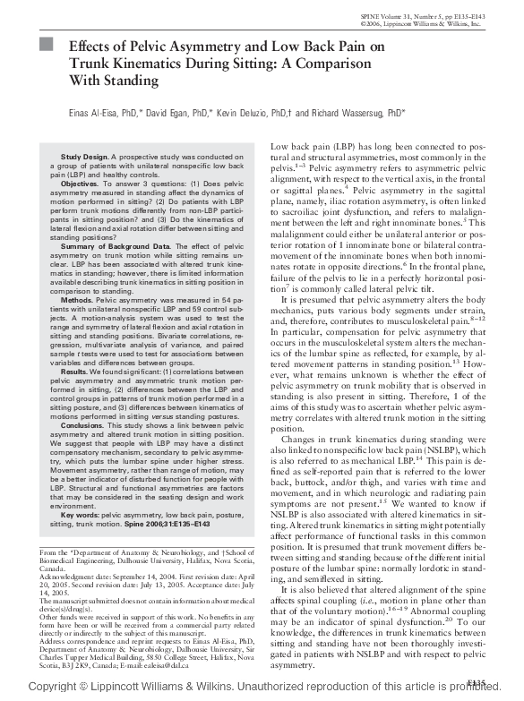(PDF) Effects of pelvic asymmetry and low back pain on trunk kinematics ...