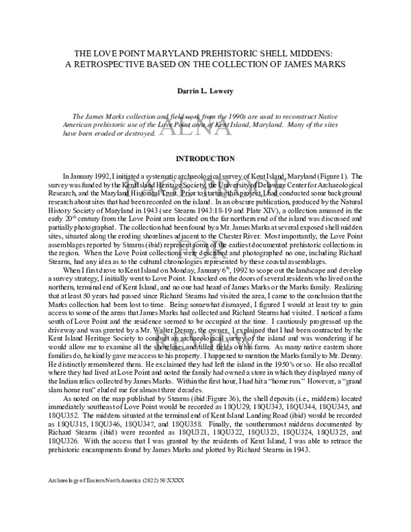 (PDF) THE LOVE POINT MARYLAND PREHISTORIC SHELL MIDDENS: A ...