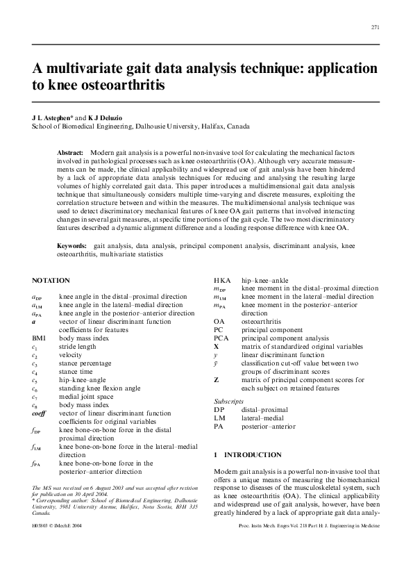 (PDF) A multivariate gait data analysis technique: Application to knee osteoarthritis
