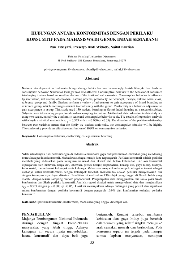 (PDF) Hubungan Antara Konformitas Dengan Perilaku Konsumtif Pada Mahasiswa DI Genuk Indah Semarang