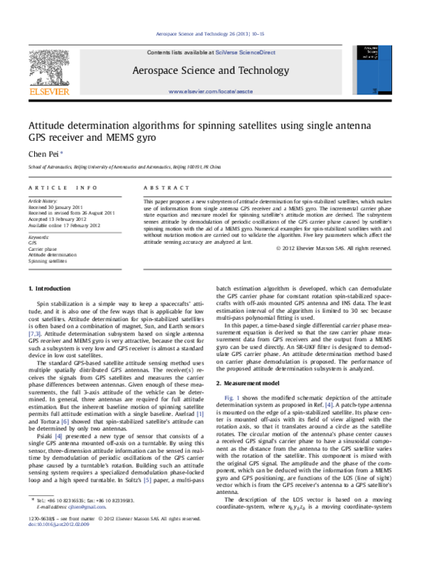 Pdf Attitude Determination Algorithms For Spinning Satellites Using Single Antenna Gps