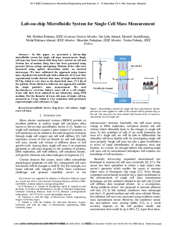 (PDF) Lab-on-chip microfluidic system for single cell mass measurement