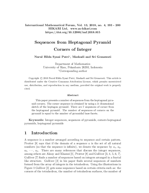 (PDF) Sequences from heptagonal pyramid corners of integer