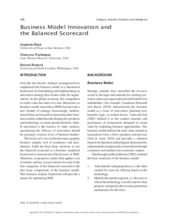 (PDF) Business Model Innovation and the Balanced Scorecard | Montressa ...
