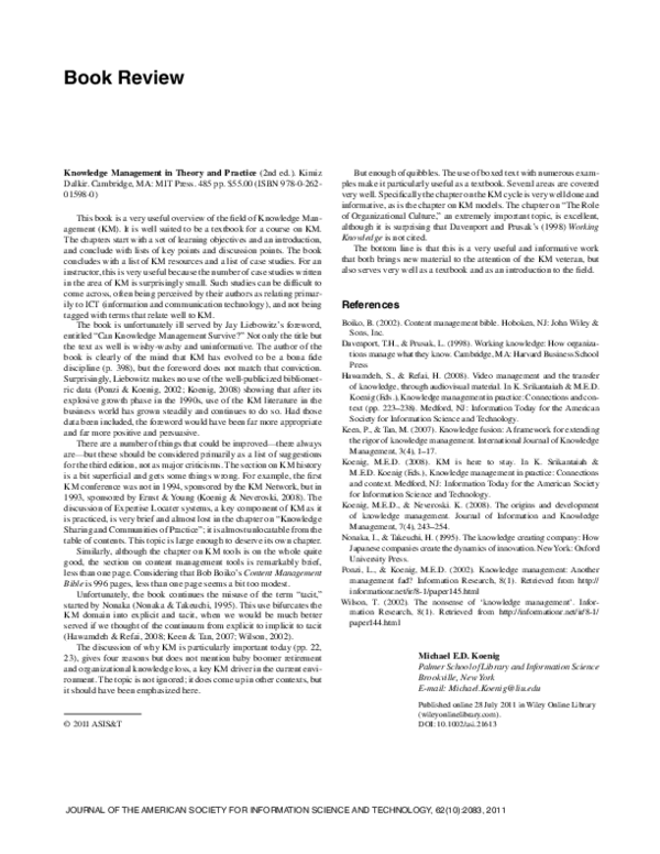 (PDF) Knowledge Management in Theory and Practice (2nd ed.)