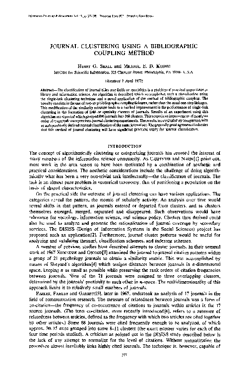 (PDF) Journal clustering using a bibliographic coupling method