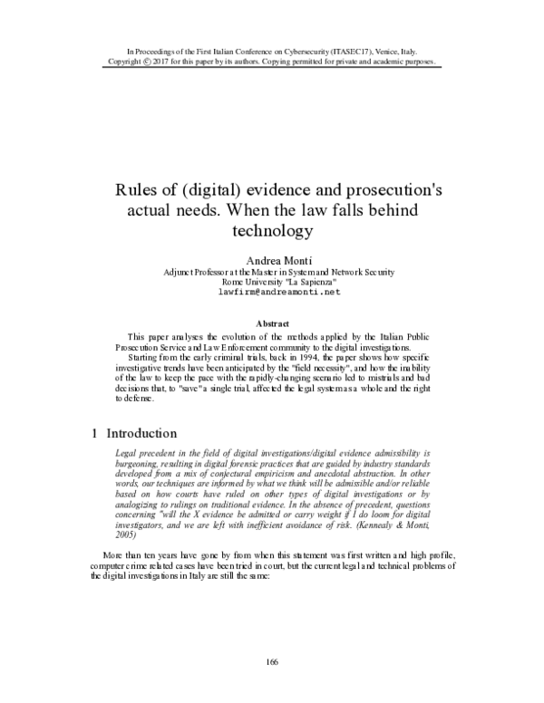 (PDF) Rules of (Digital) Evidence and Prosecution's Actual Needs. When ...