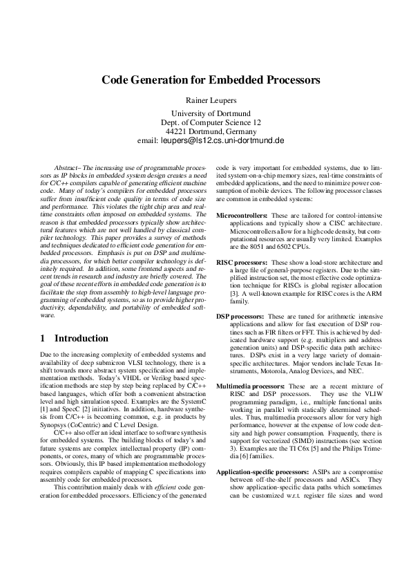 (PDF) Code Generation for Embedded Processors